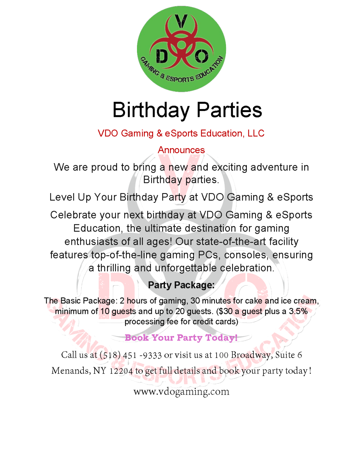 Book a Party – VDO Gaming and eSports Education